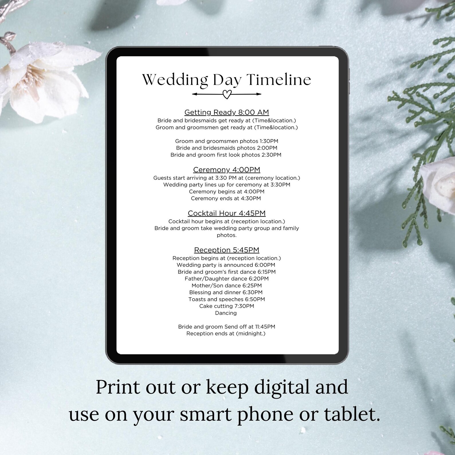 Editable Wedding Day Timeline Template Digital Itinerary Printable ...