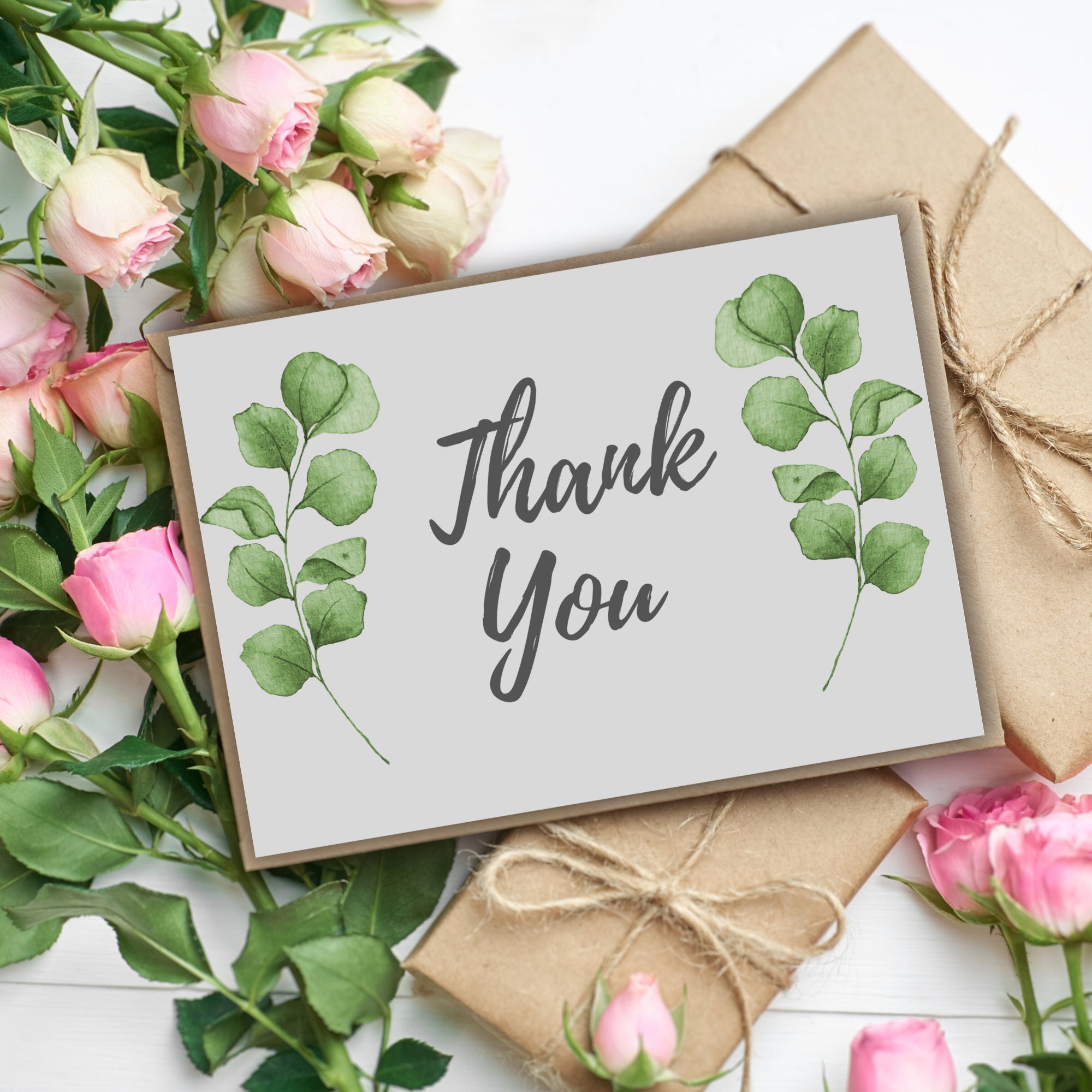Thank You Card With Greenery Wedding Thank You Card Bridesmaid - Etsy