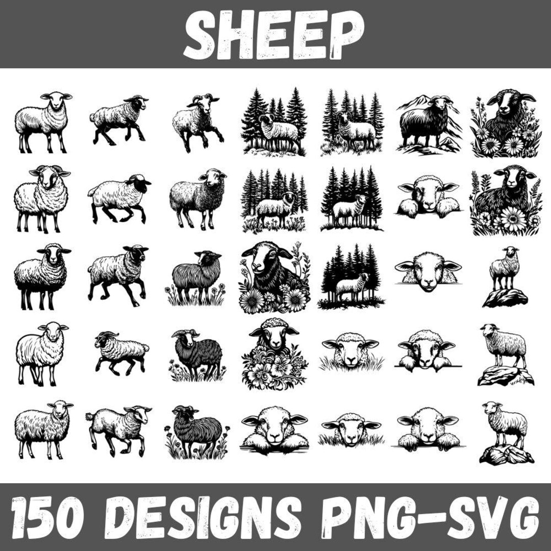 Sheep SVG PNG Bundle: 150 Farm Animal Designs (digital Download) - Etsy