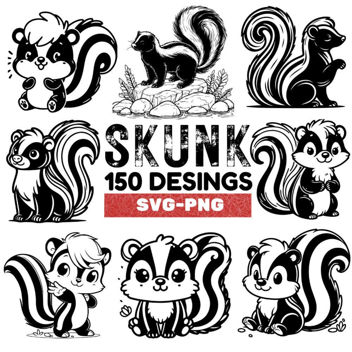 Skunk SVG PNG Design Bundle | Cute Skunk Clipart Collection for Kids ...