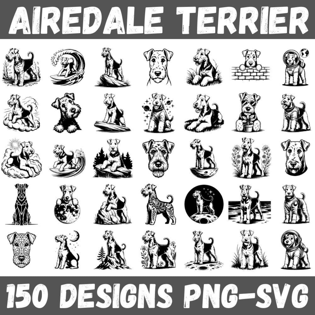 Airedale Terrier SVG PNG Bundle: Dog Clipart Designs (digital Download ...