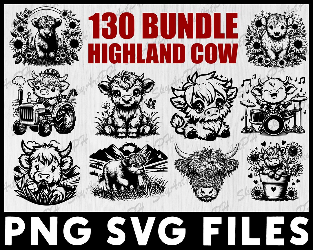 130 Highland Cow Designs Bundle ,highland Cow Svg Bundle, Cute Highland ...