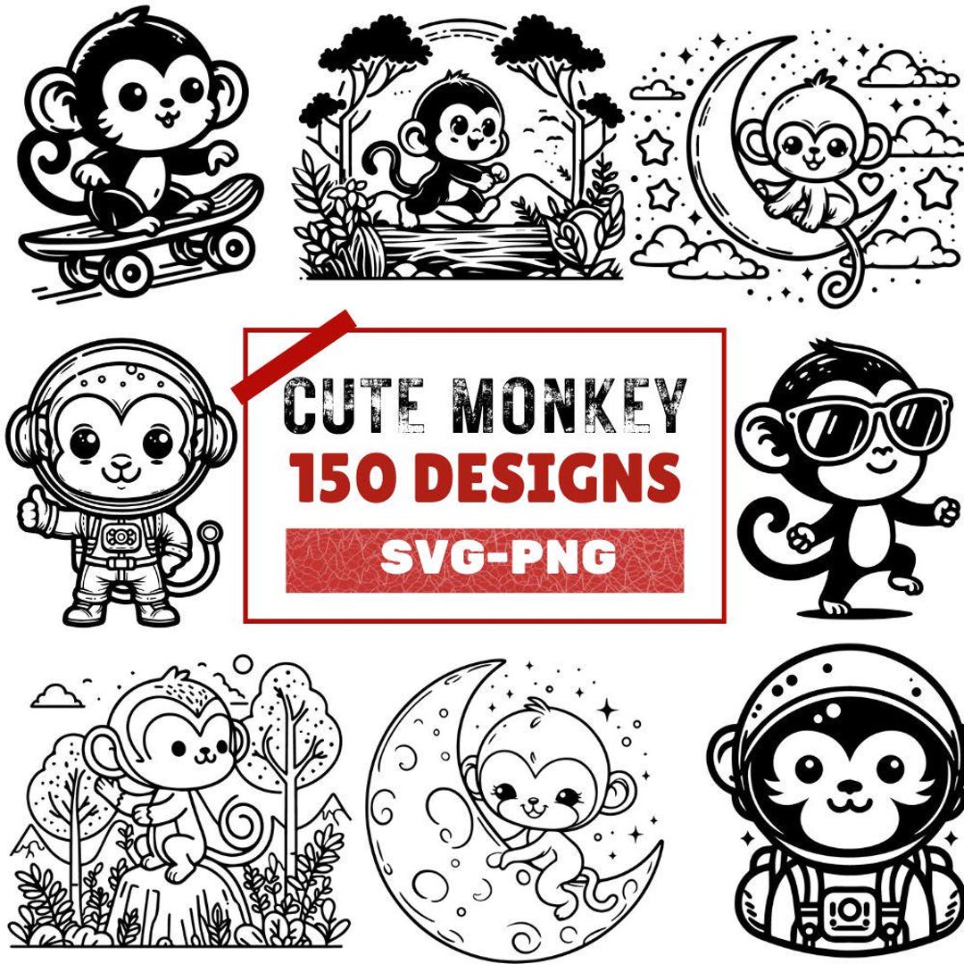 150 Cute Monkey Designs Bundle | Adorable Monkey Clipart Collection ...