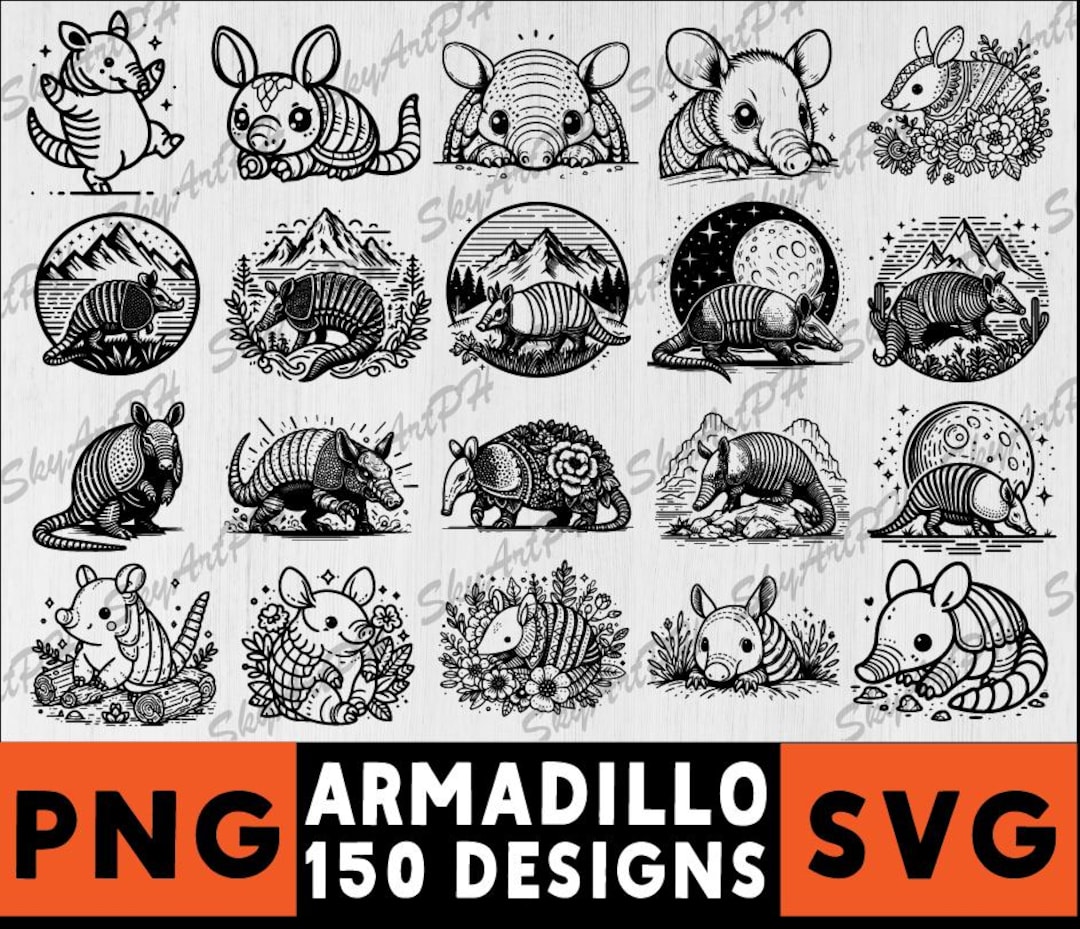 320 Armadillo Designs Bundle | Adorable Armadillo Clipart Collection | PNG SVG Files for Digital ...
