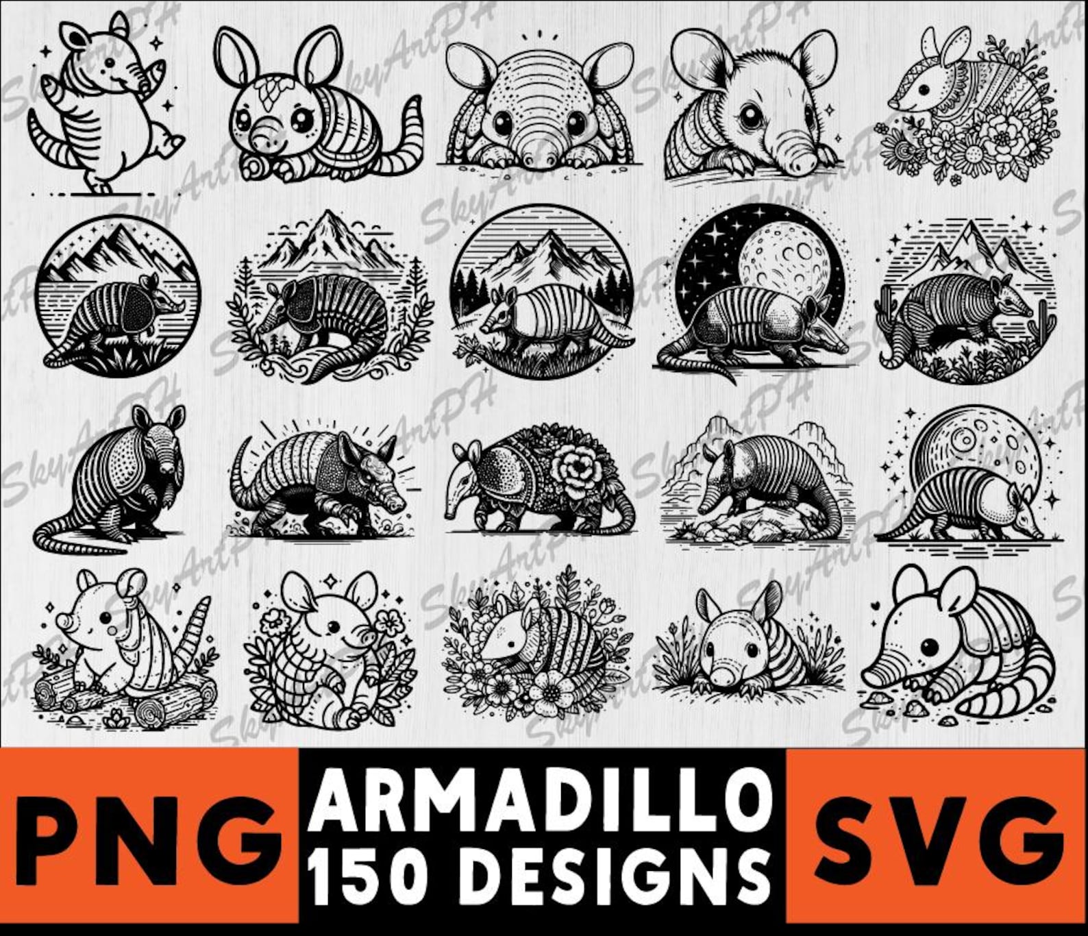 320 Armadillo Designs Bundle | Adorable Armadillo Clipart Collection ...