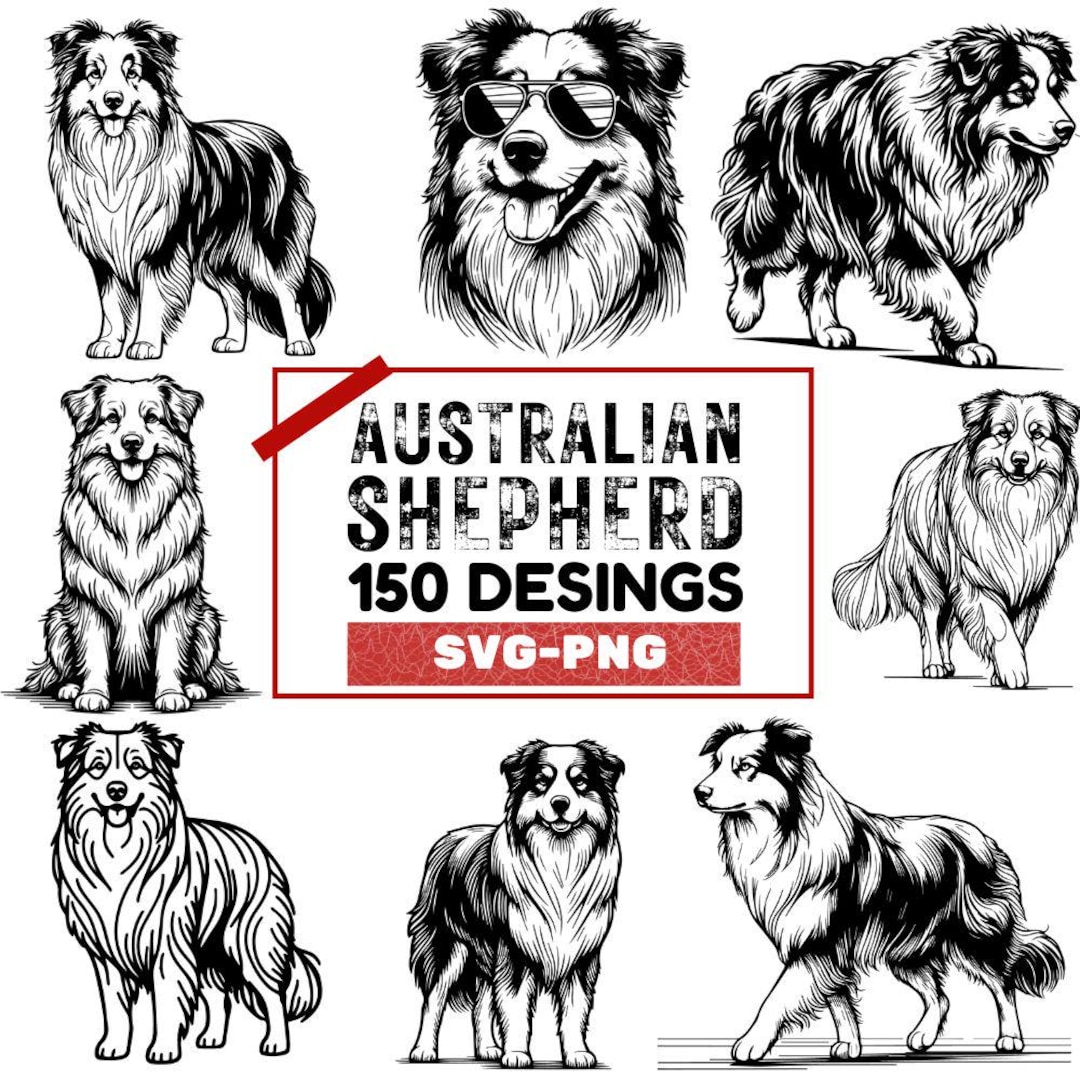 Australian Shepherd Designs Bundle | Adorable Aussie Shepherd Clipart ...