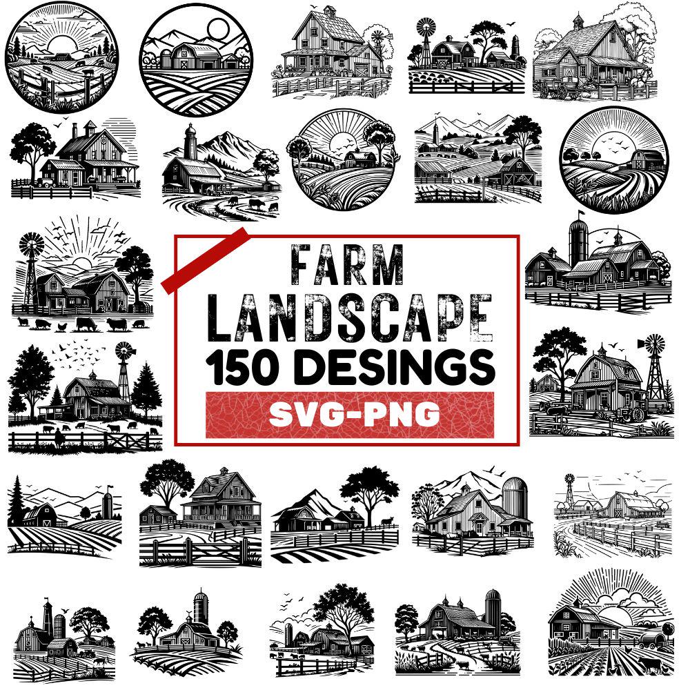 Farm Landscape SVG PNG Bundle: 150 Rustic Farmhouse Clipart Designs - Etsy