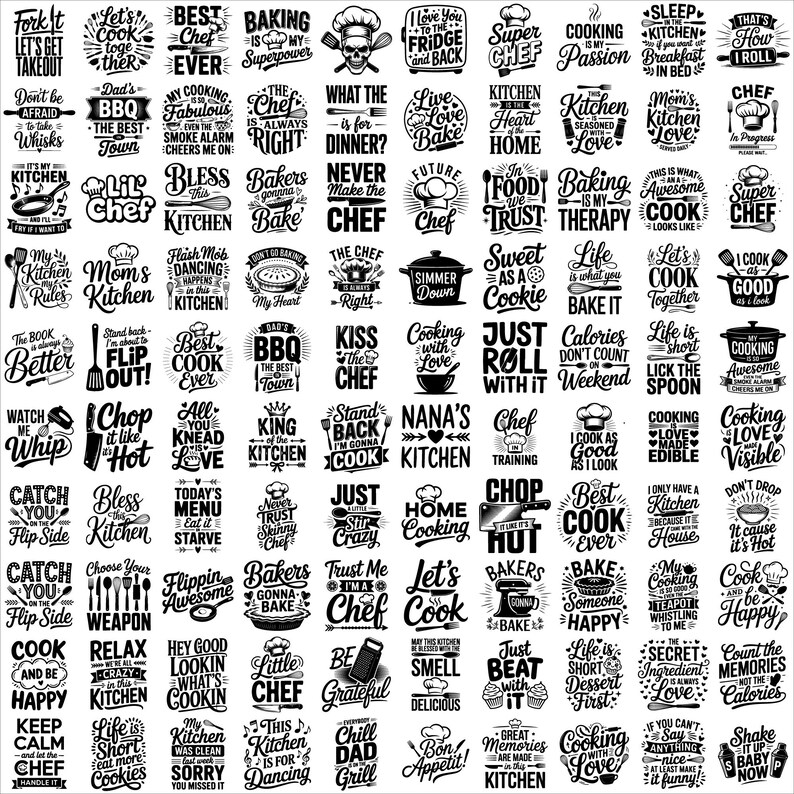 Funny Kitchen Quotes SVG Bundle: Chef Sayings for DIY Crafts (digital ...