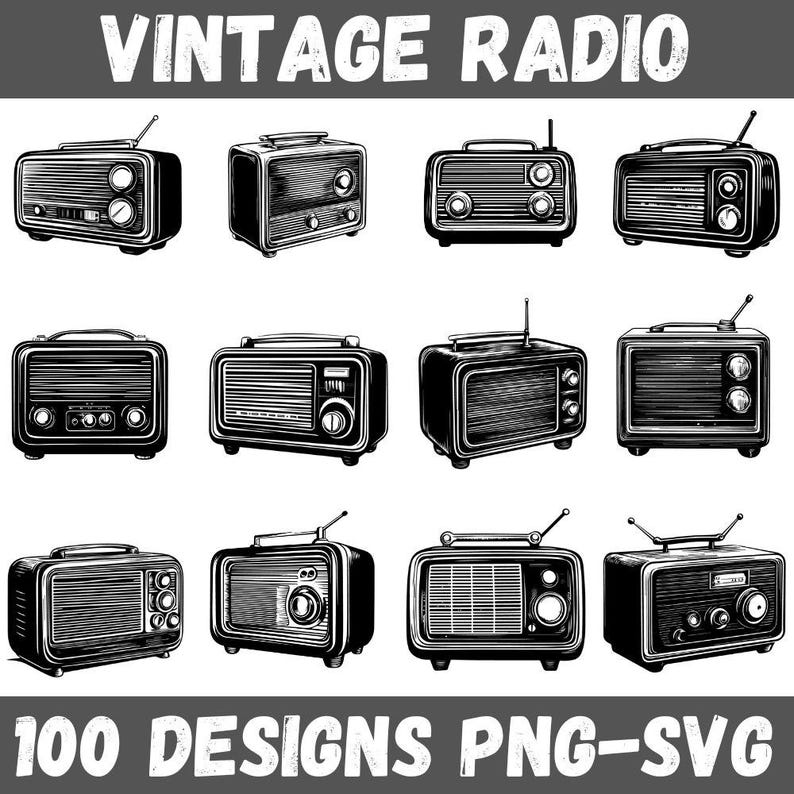 Vintage Radio SVG Bundle, 100 Retro Radio Clipart Designs in PNG SVG ...