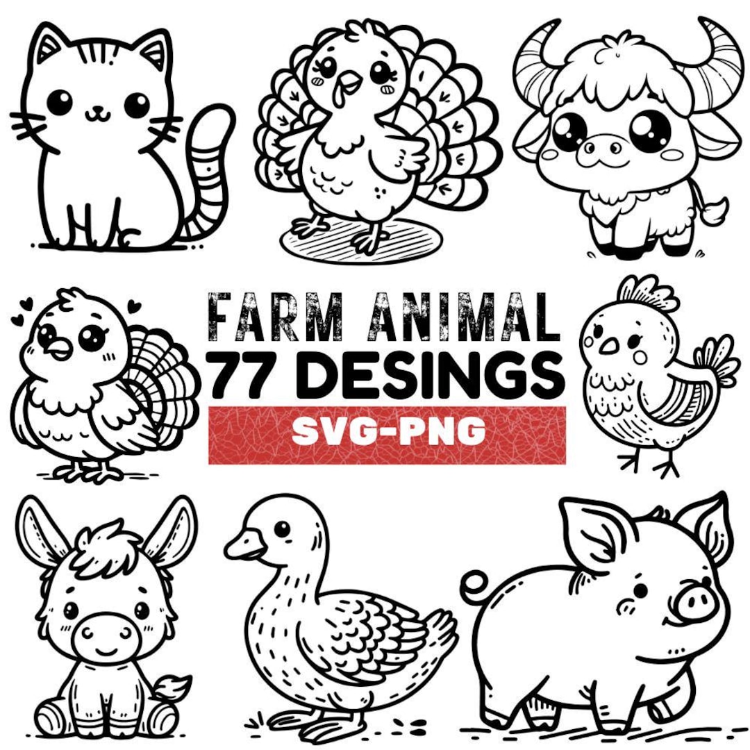 Farm Animal SVG PNG Design Bundle | Cute Farmyard Clipart for Kids ...
