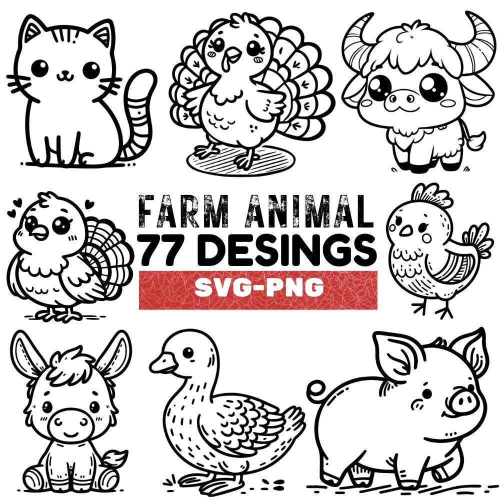 Farm Animal SVG PNG Design Bundle | Cute Farmyard Clipart for Kids ...