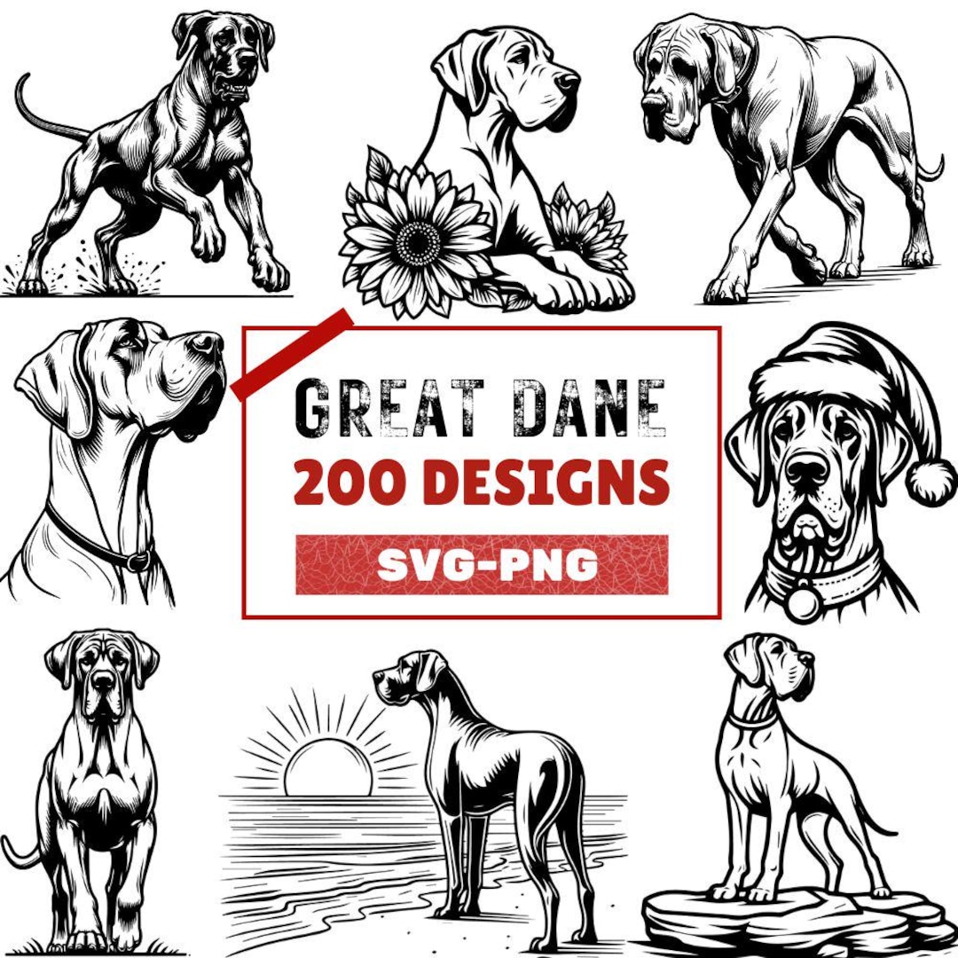 200 Great Dane Designs Bundle | Majestic Great Dane Clipart Collection ...
