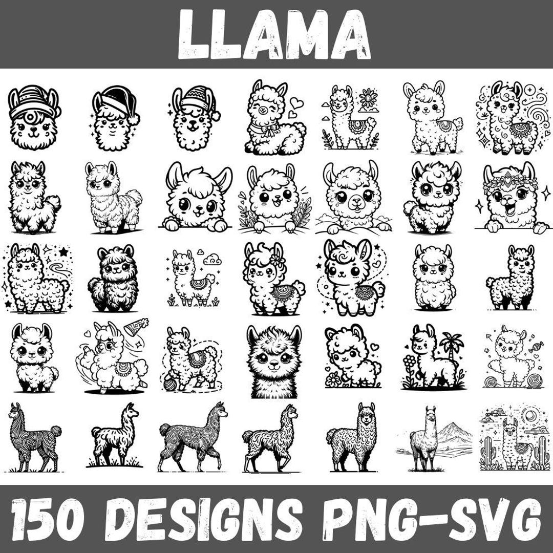 150 Cute Llama Designs Bundle | Adorable Llama Clipart Collection | PNG ...