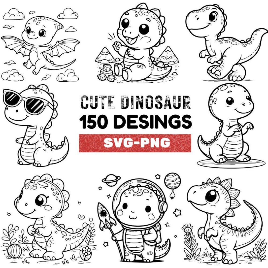 Cute Dinosaur SVG PNG Design Bundle | Adorable Dino Clipart for Kids ...