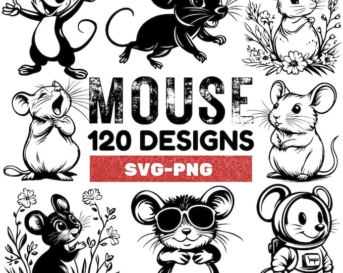 Mouse SVG Clipart Bundle | 50+ Cute Mouse Designs | Kawaii Animal Line ...