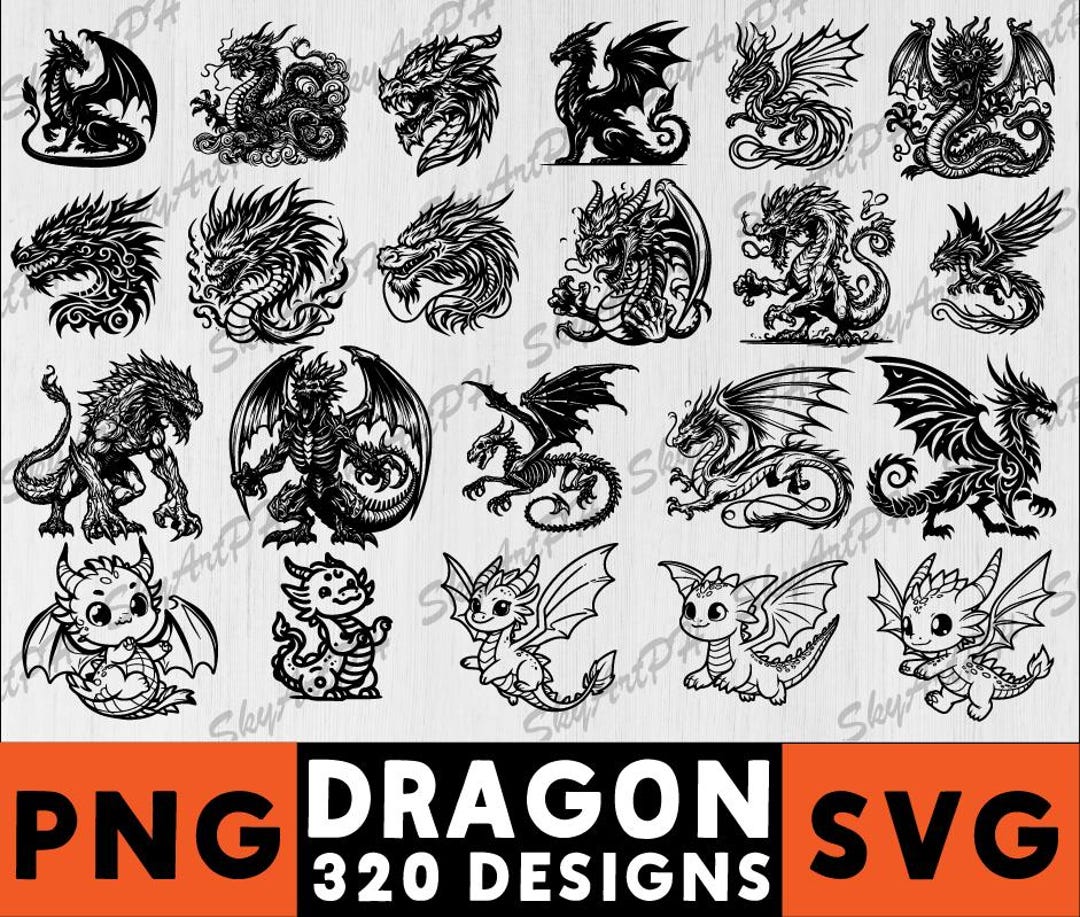 320 Dragon Clipart Designs: PNG SVG Bundle for Fantasy Decor - Etsy