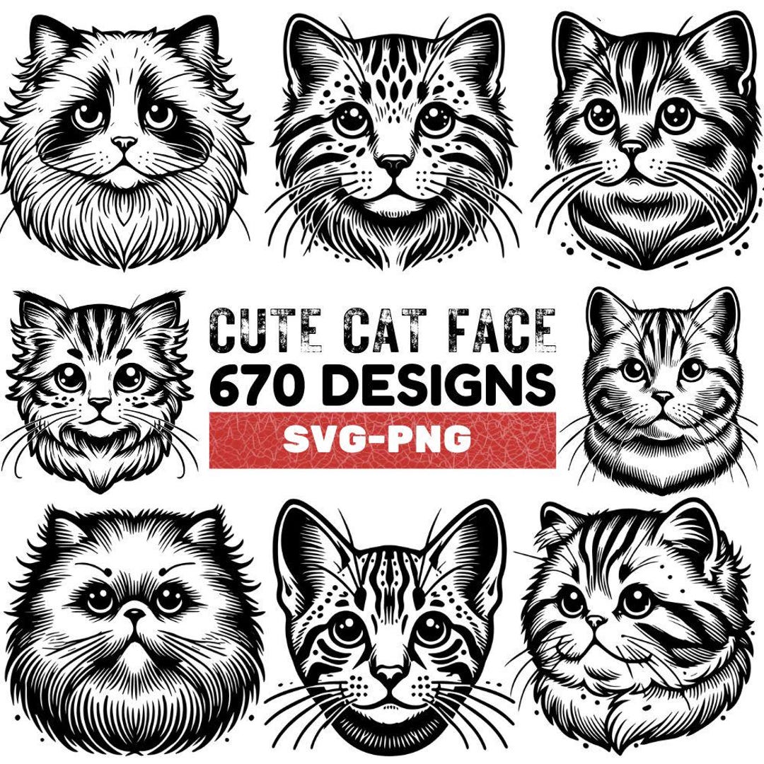 Cute Cat Face SVG Bundle | 670 Cat Designs | PNG and SVG Files for ...
