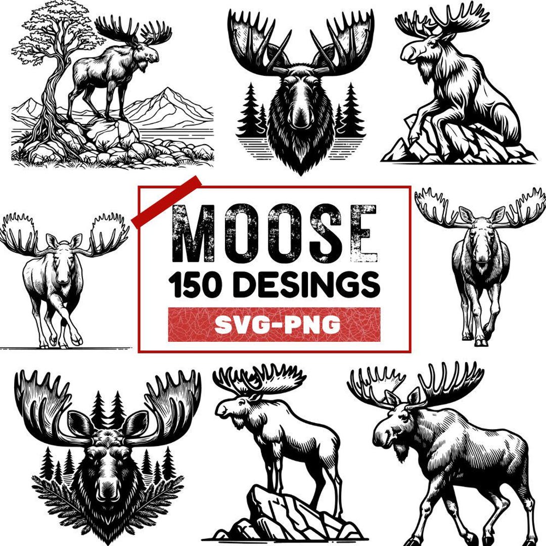 Moose Designs Bundle | Majestic Moose Clipart Collection | PNG SVG ...