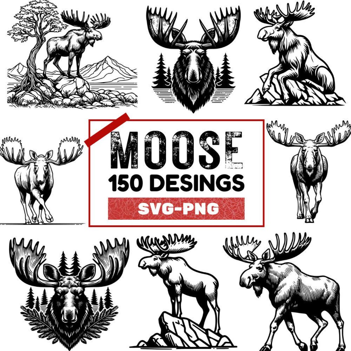 Moose Clipart Bundle: 150 Wildlife Designs (PNG SVG Files) - Etsy