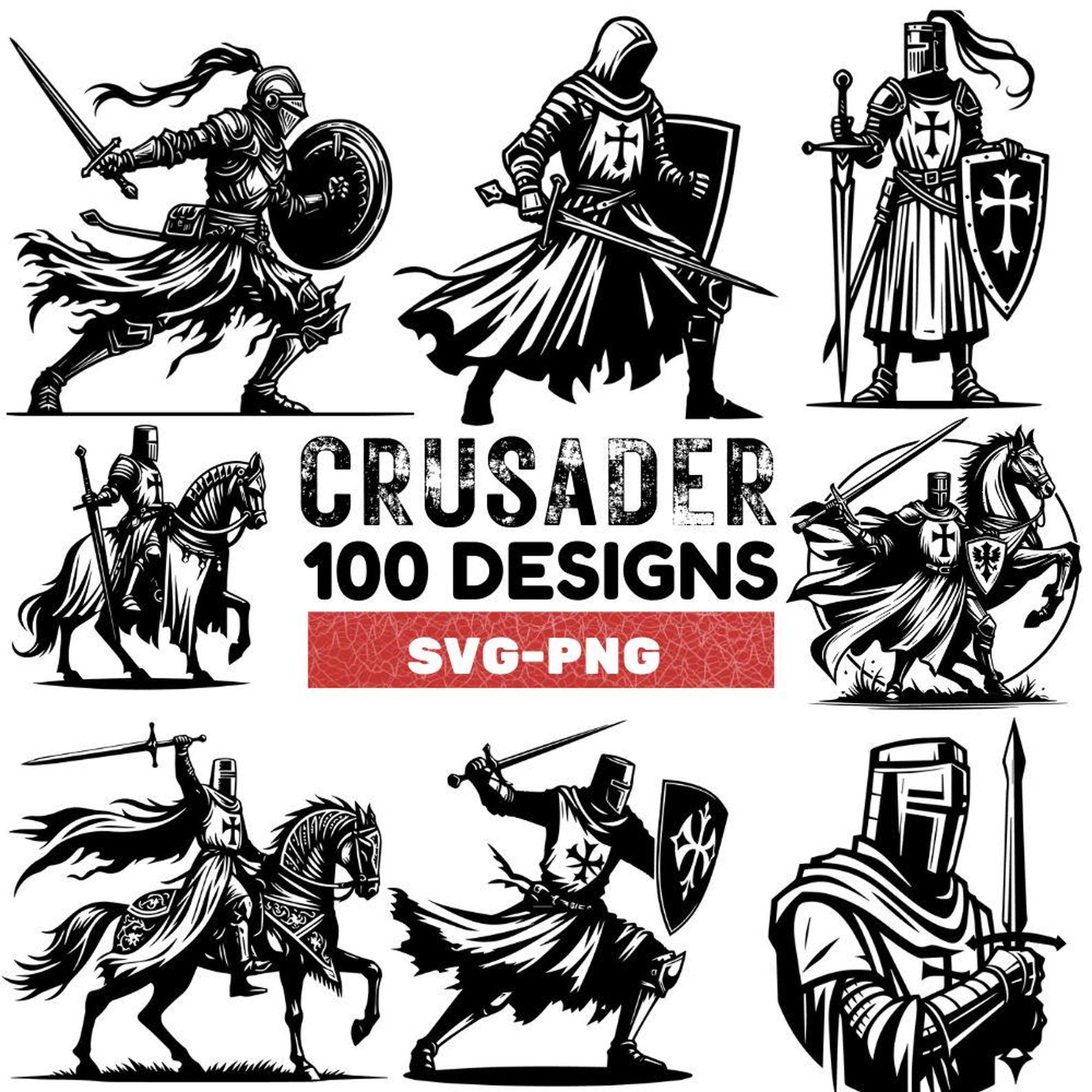 Crusader Knight SVG Bundle: 100 Medieval Warrior Designs (digital Art ...