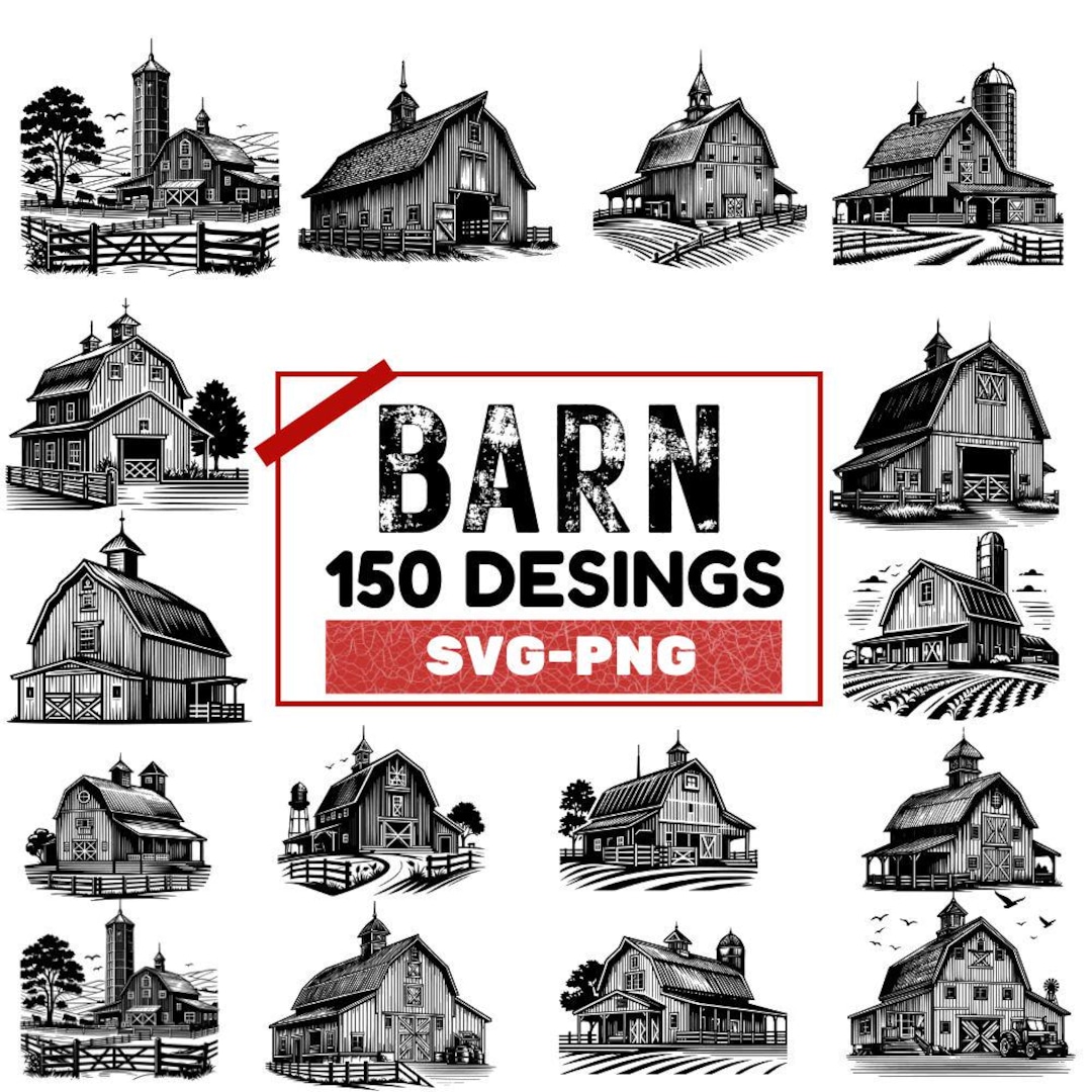 Rustic Barn SVG PNG Design Bundle: Farmhouse Decor Illustrations - Etsy