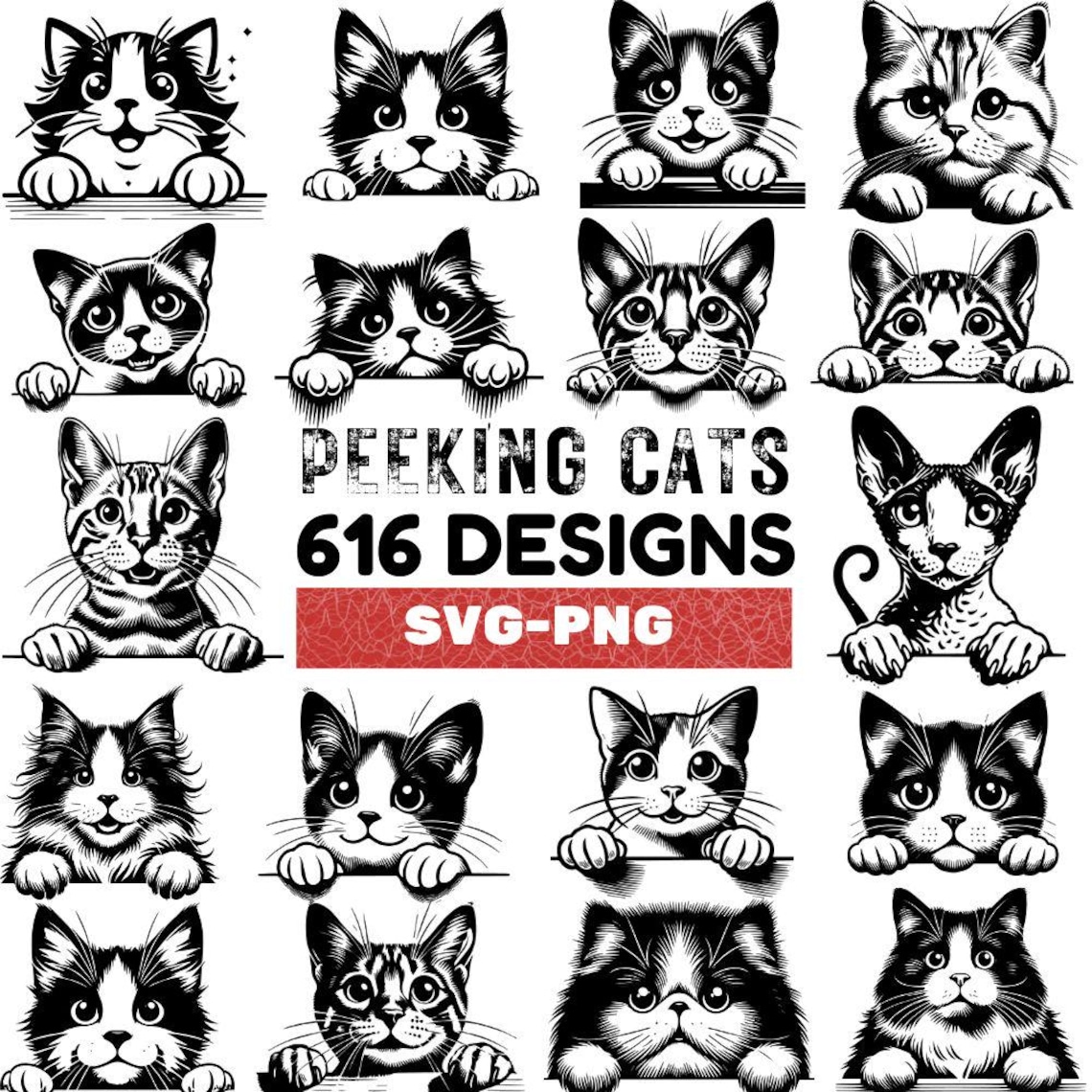 Peeking Cats SVG Bundle | 616 Adorable Cat Designs | PNG Files for ...