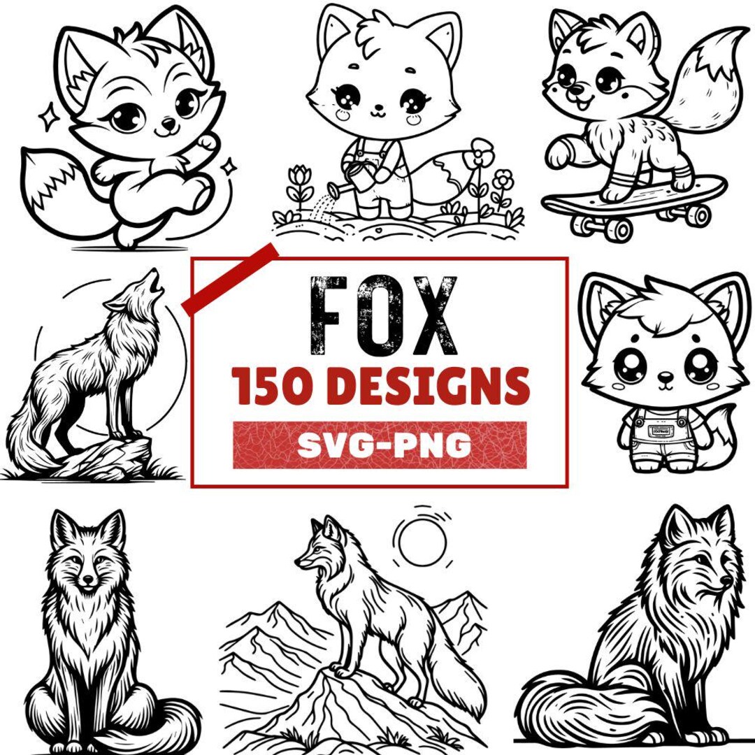 150 Fox Designs Bundle | Adorable Fox Clipart Collection | PNG SVG ...