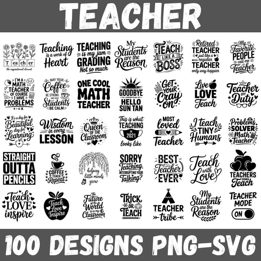 Teacher Quotes SVG PNG Bundle: 100 Funny Designs for Cricut - Etsy