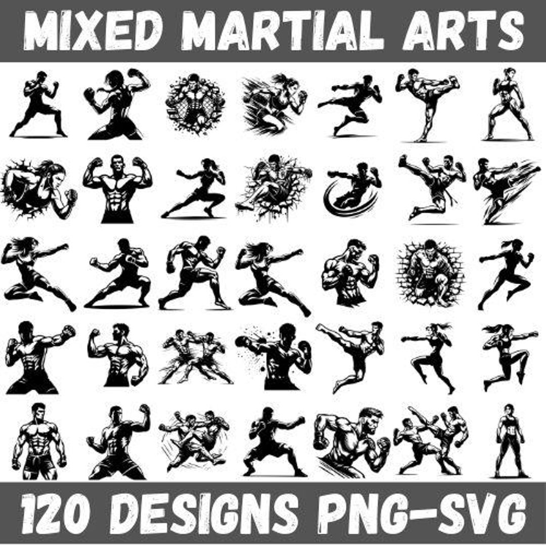 120 Mixed Martial Arts SVG PNG Bundle for Cricut and Sublimation, MMA ...