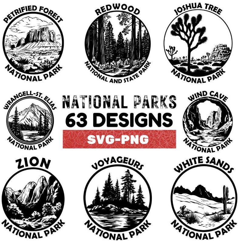 National Parks SVG Bundle, 63 National Park Badges PNG, Outdoor ...