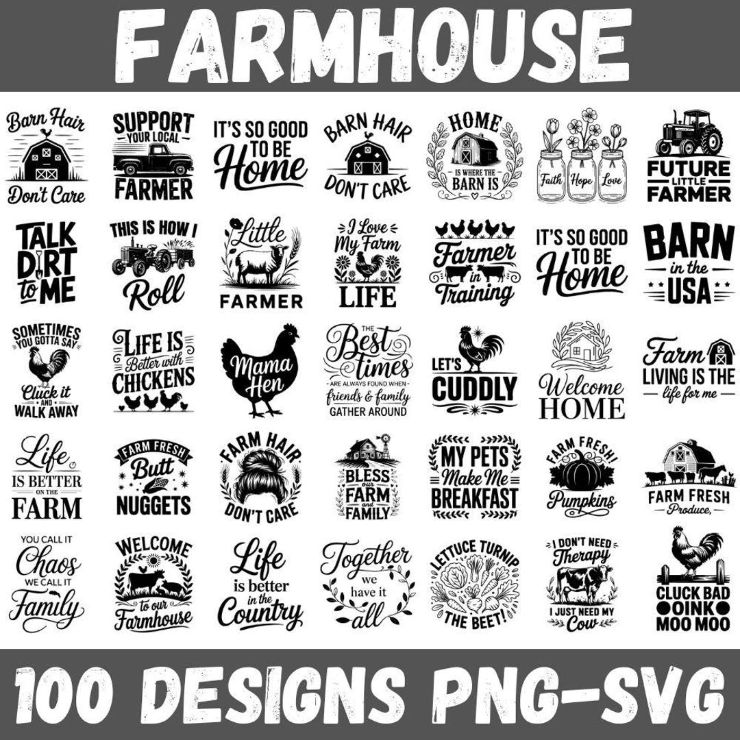 Farmhouse SVG PNG Bundle: 100 Rustic Farm Life Designs - Etsy