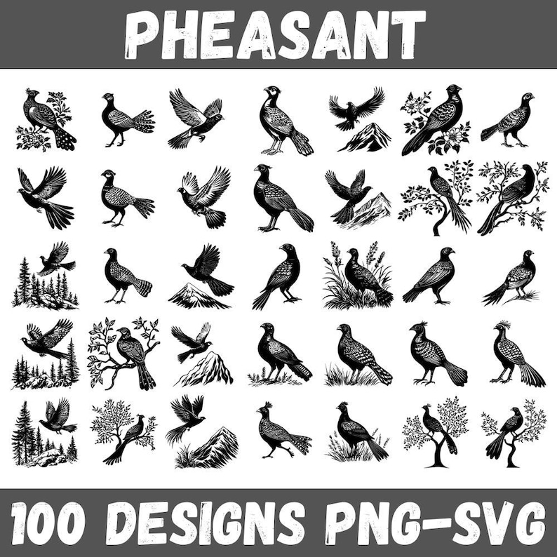 Pheasant SVG PNG Clipart Bundle: 100 Upland Game Bird Designs - Etsy