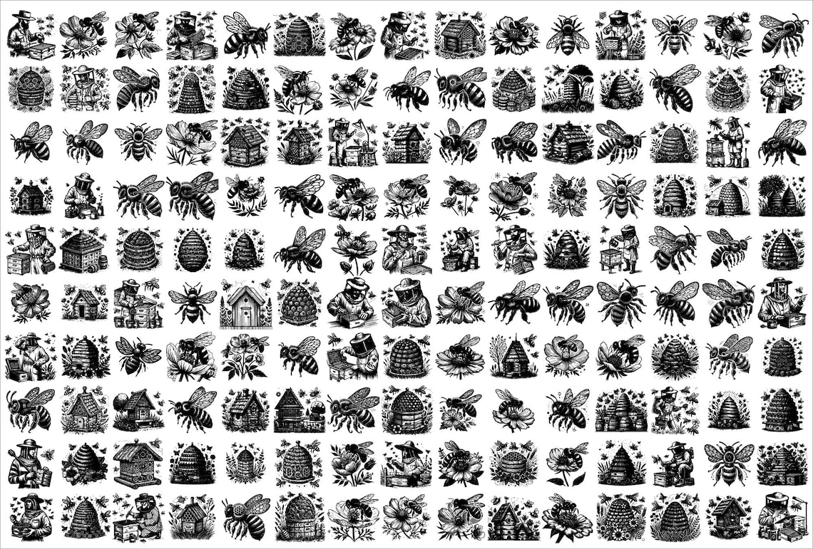 Bee SVG PNG Design Bundle: Honeycomb & Floral Graphics - Etsy