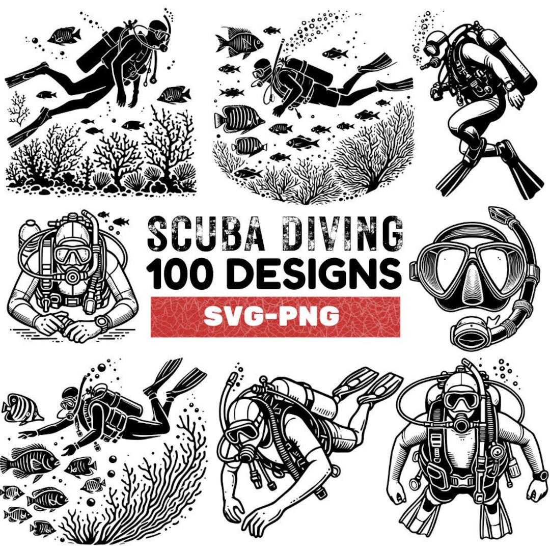 Scuba Diving SVG Bundle: Underwater Diver Clipart (100 PNG Designs) - Etsy