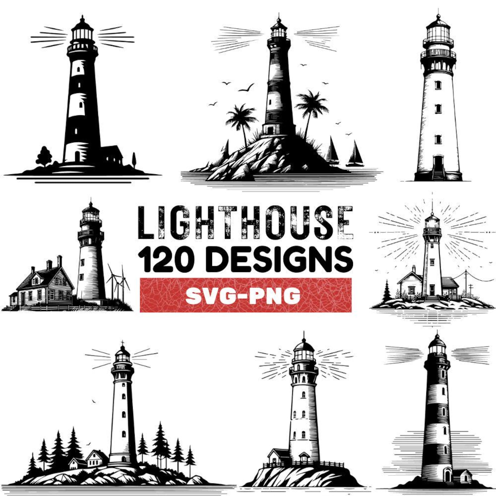 Lighthouse SVG Bundle: 120 Nautical Coastal Designs (PNG, Cricut) - Etsy