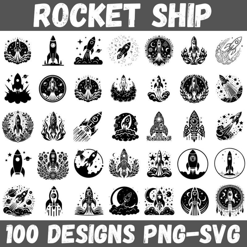 Retro Rockets Clipart - Etsy