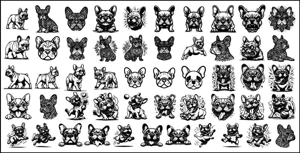 150 French Bulldog Designs Bundle | Cute Frenchie Clipart Collection ...