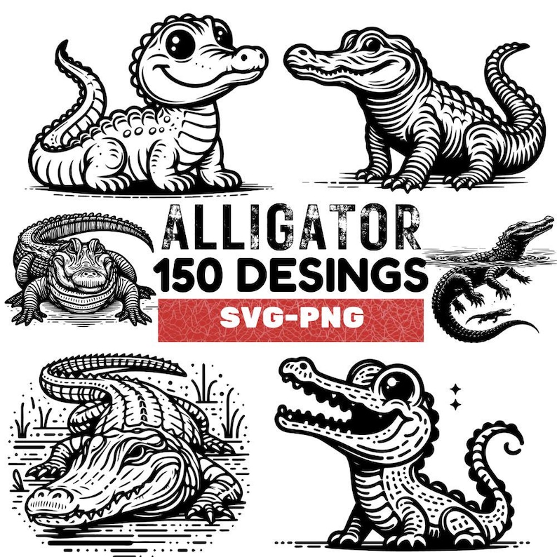 Alligator SVG PNG Design Bundle | Crocodile Clipart for Crafts, Apparel ...