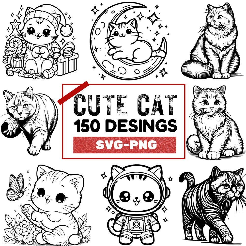 Cute Cat SVG PNG Design Bundle | Adorable Cat Illustrations for Crafts ...