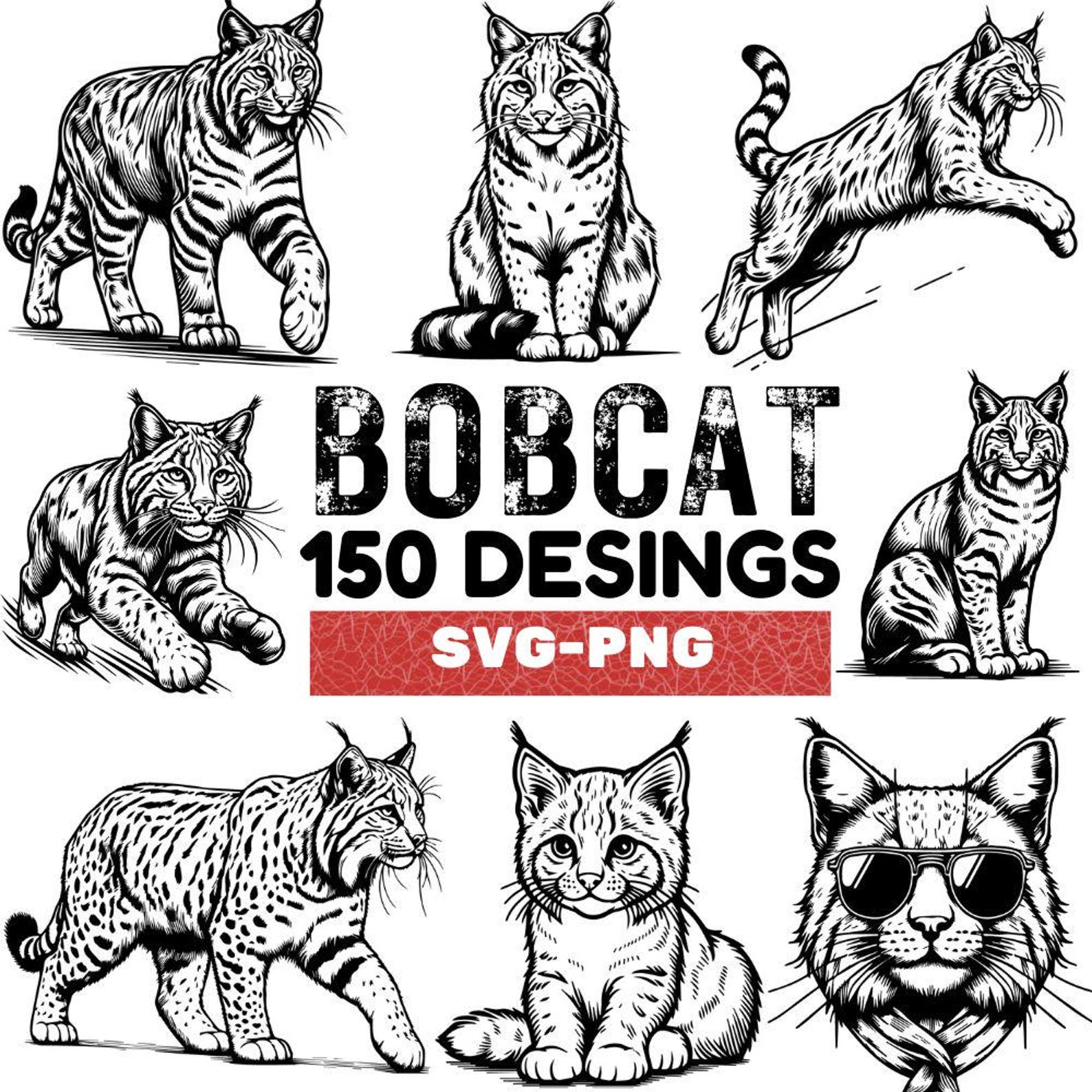Bobcat SVG PNG Design Bundle | Lynx Clipart for Crafts, Wildlife Art ...