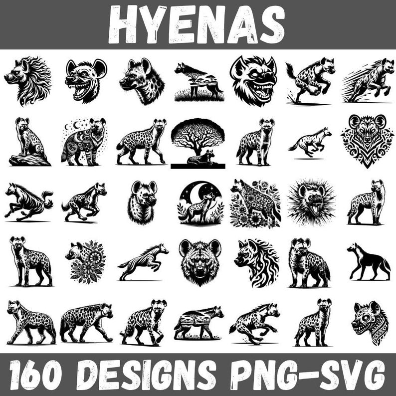 160 Hyena SVG PNG Bundle for Cricut and Sublimation, Wild Animal ...