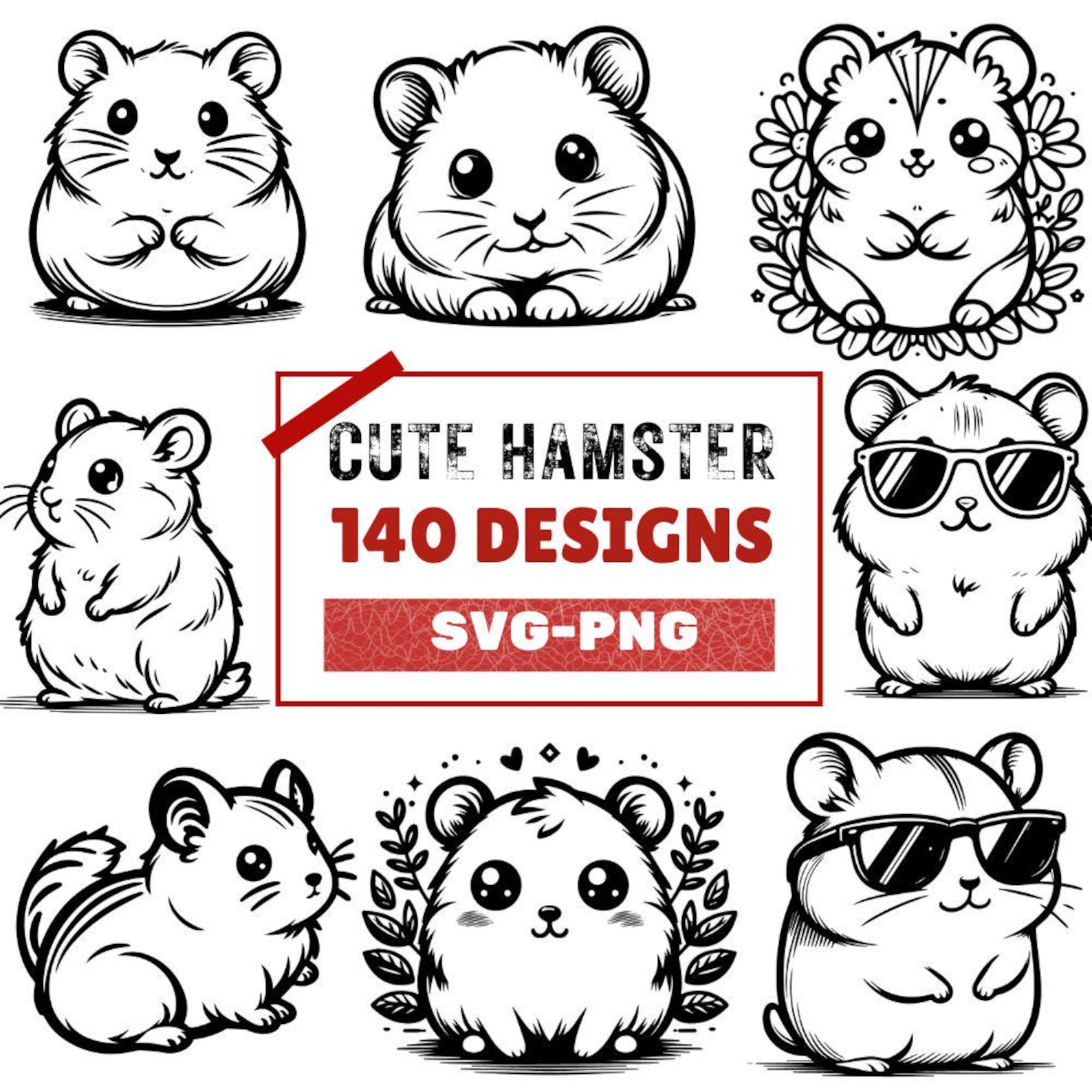 140 Cute Hamster Designs Bundle | Adorable Hamster Clipart Collection ...