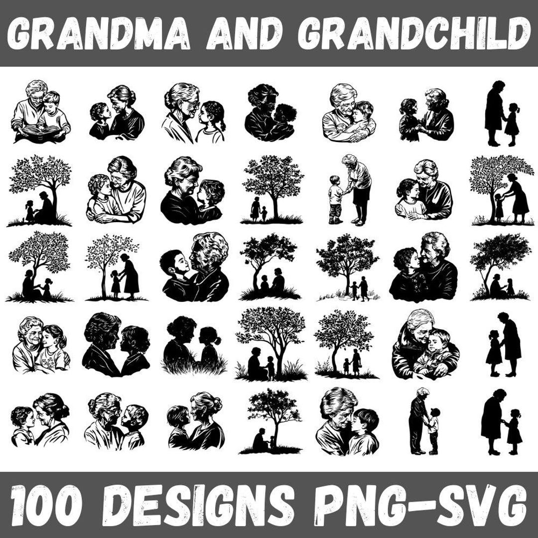 Grandma and Grandchild SVG PNG Bundle: Heartwarming Clipart Designs - Etsy