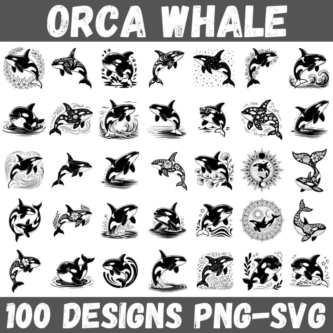 Orca Whale SVG Bundle | 100 Killer Whale PNG SVG Designs | Ocean Animal ...