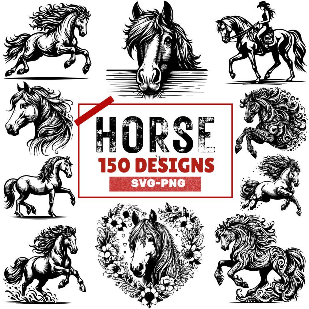 200 Horse Designs Bundle | Majestic Horse Clipart Collection | PNG SVG ...