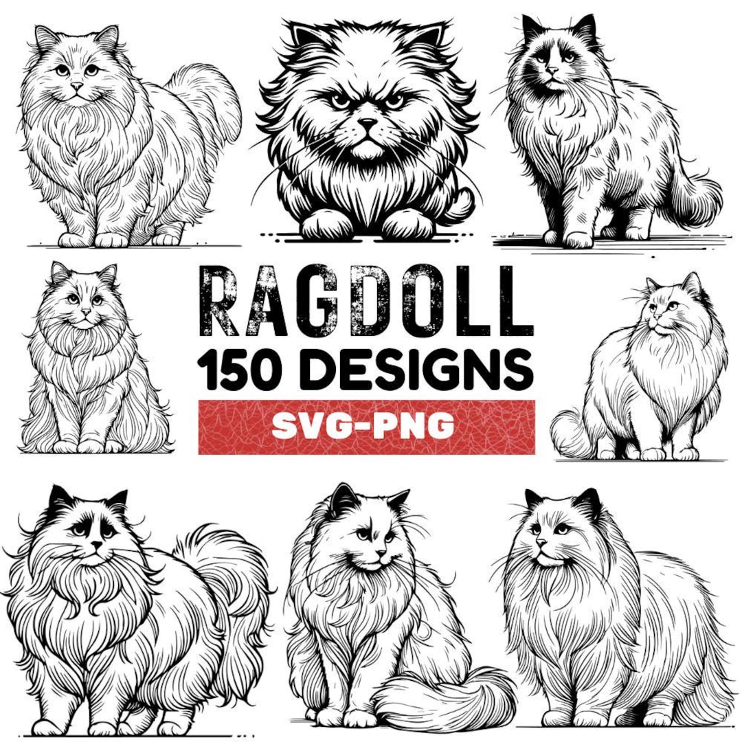 Ragdoll Cat SVG Bundle | 150 Adorable PNG Designs for Sublimation ...