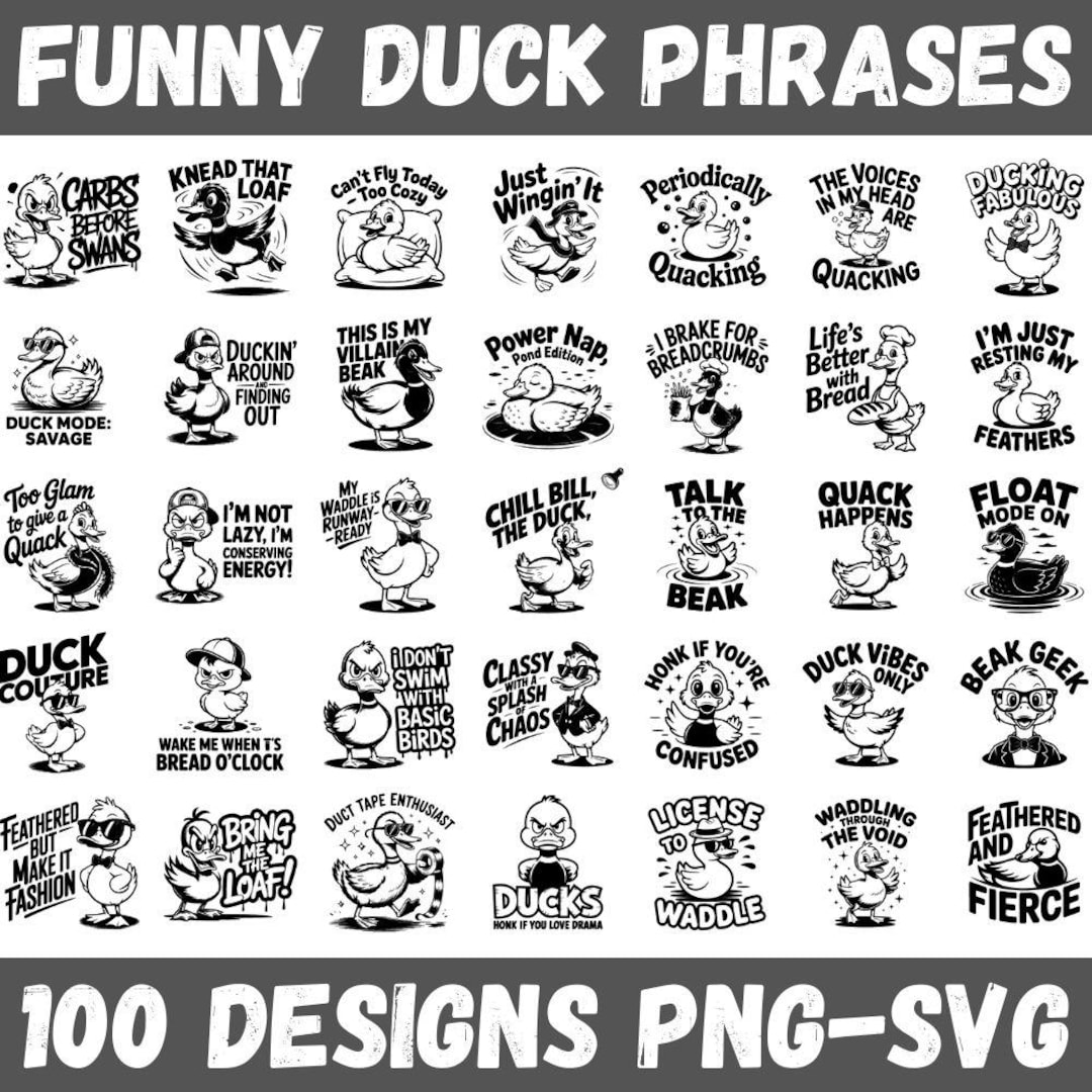 Funny Duck Sayings SVG Bundle: 100 Hilarious Farm Humor Designs ...