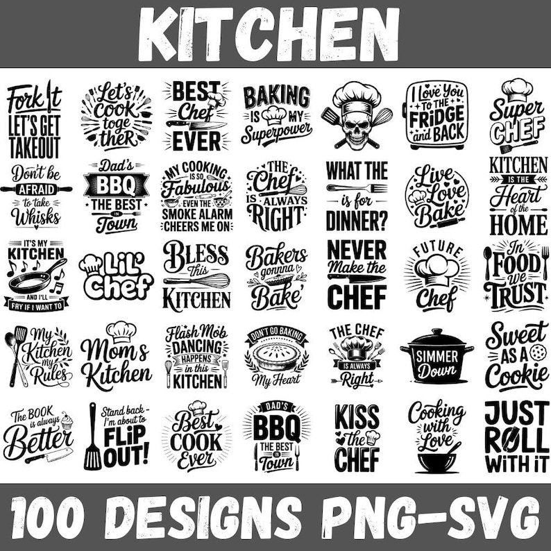 Funny Kitchen Quotes SVG Bundle: Chef Sayings for DIY Crafts (digital ...