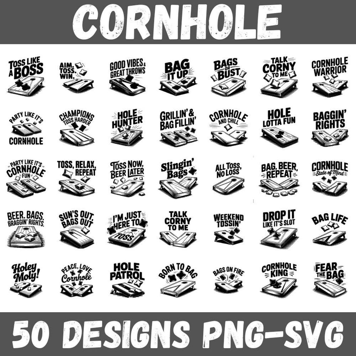 Cornhole SVG PNG Bundle: 50 Funny Sayings & Game Board Clipart (digital ...