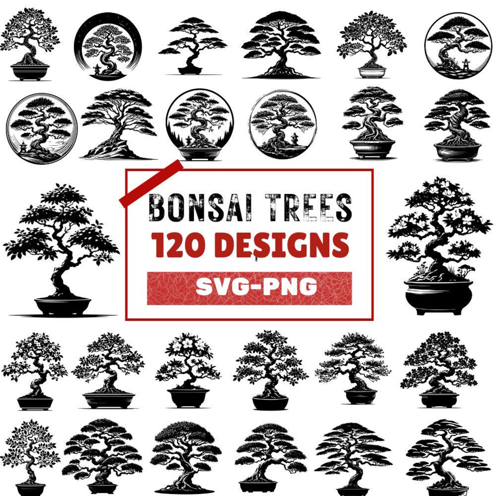 120 Bonsai Tree Designs Bundle | Elegant Bonsai Clipart Collection ...